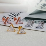Gold Plated Sterling Silver 3 Prong Triangle Shape Cubic Zirconia Stud ...