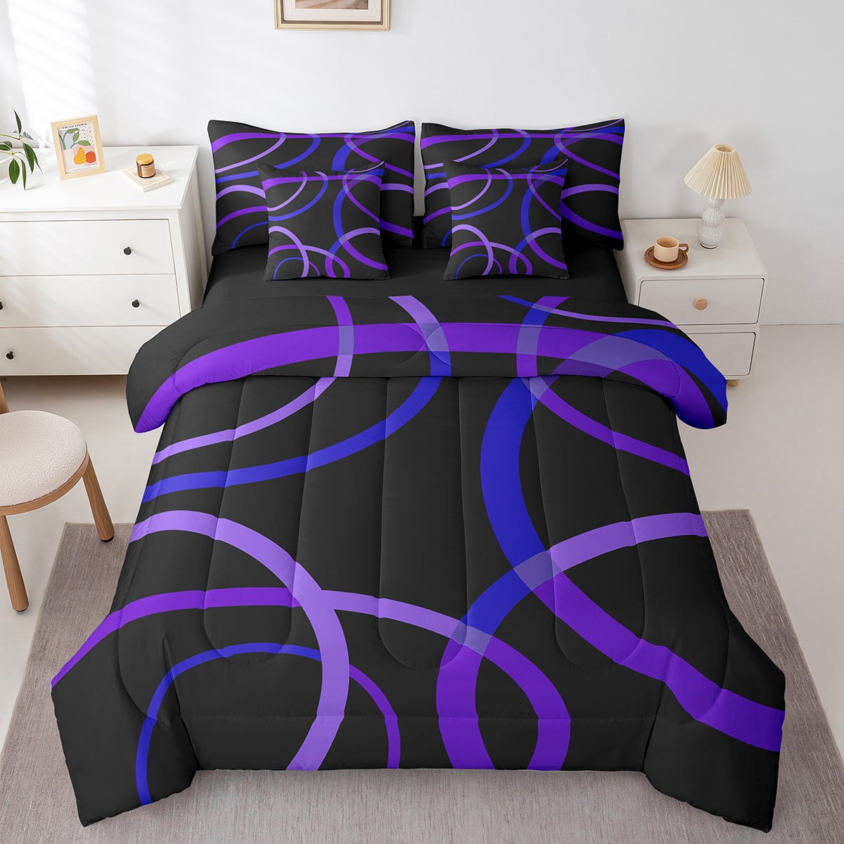 Click here for Yst Black And Navy Purple Twin Comforter Set 7-Pie... prices
