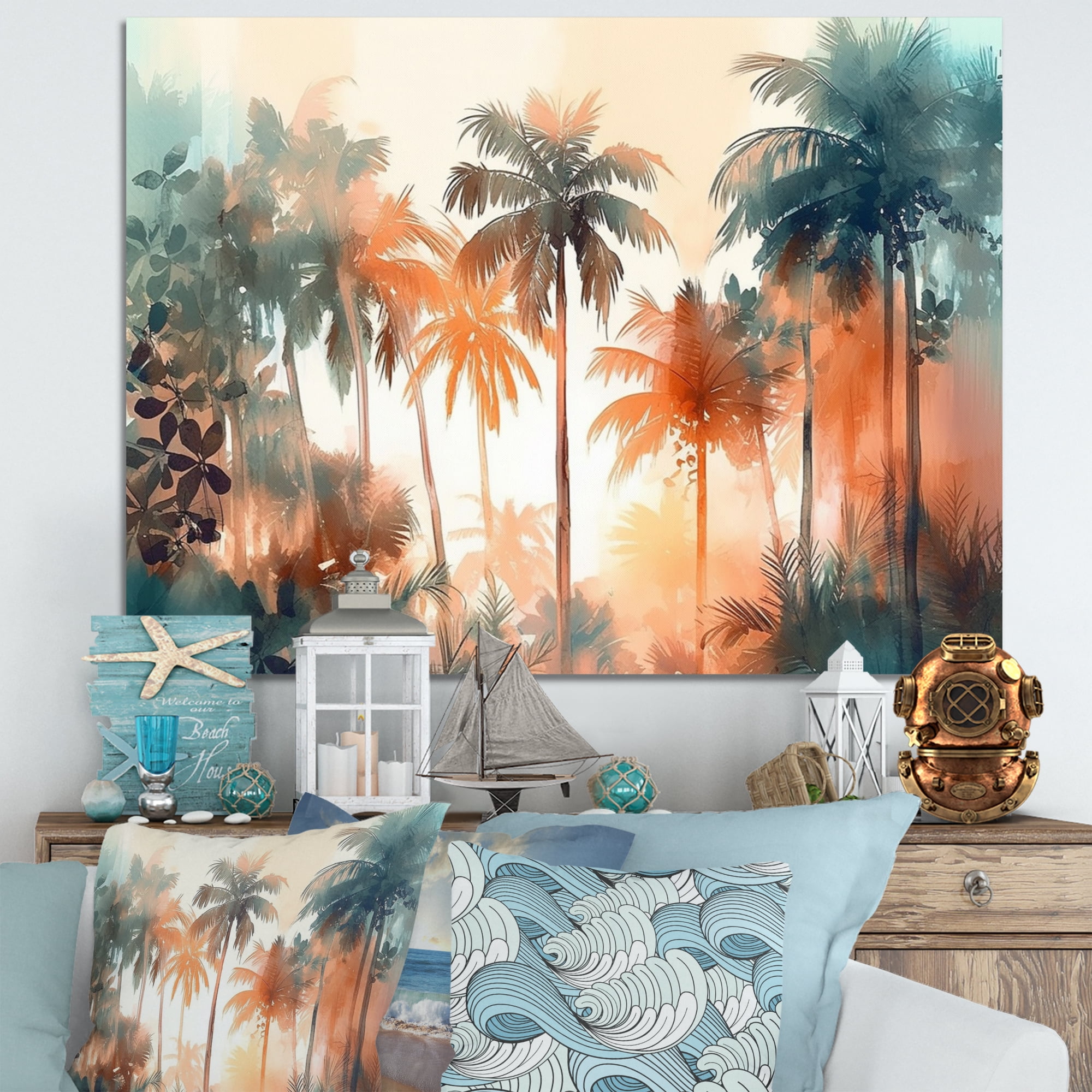 Designart Tree Floral Wall Art Decor  Tree Floral Wall Art  Grandeur Of Tropical Palms I  Extra Large Modern Canvas Wall Art  44x34 Inches 44 In. Wid