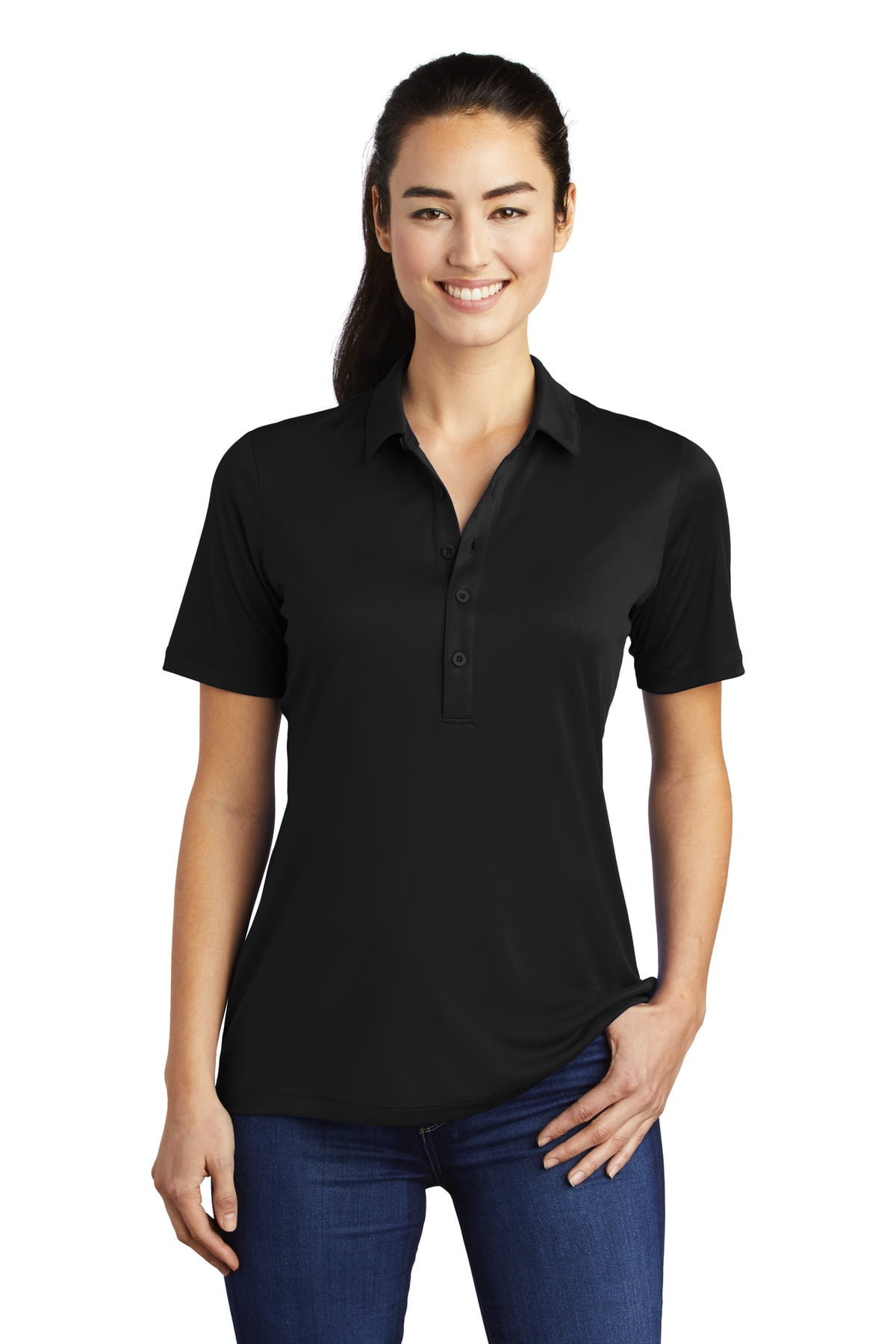 Sport Tek Adult Female Women Plain Short Sleeves Polo Black Medium ...