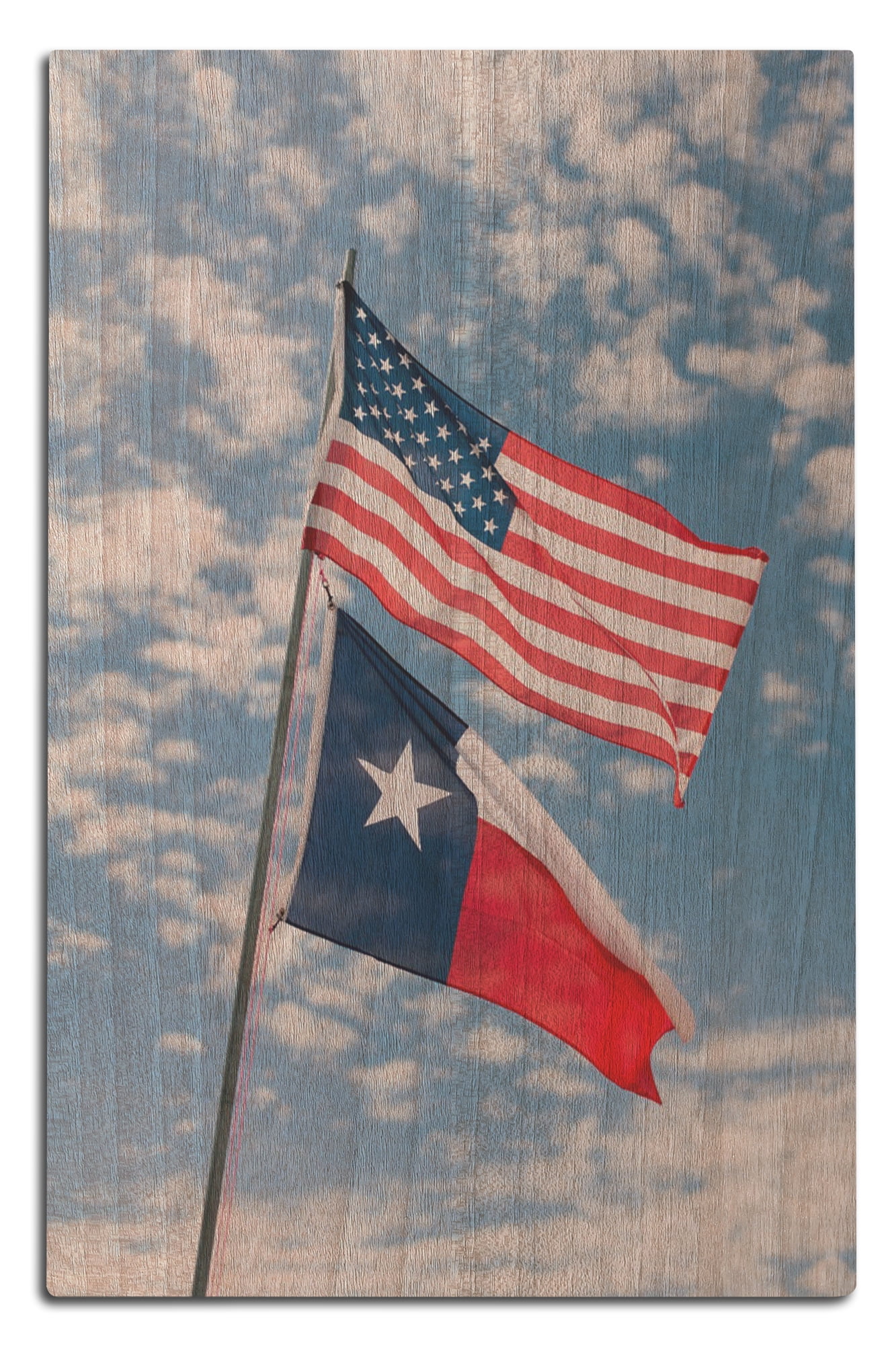 American and Texas Flags Birch Wood Wall Sign (12x18 Rustic Home Decor ...
