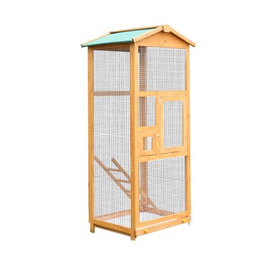 PawHut Wooden Bird Aviary with Slide-Out Tray, Birdhouse, Ladder ...
