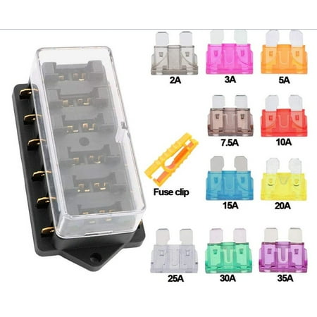 6 Way Car Fuse Box, 12V/24V/32V/48V Universal Standard Blade Fuse ...
