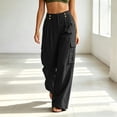 Pounoo Cargo Pants Women High Waist Solid Color Multi Button Pocket ...