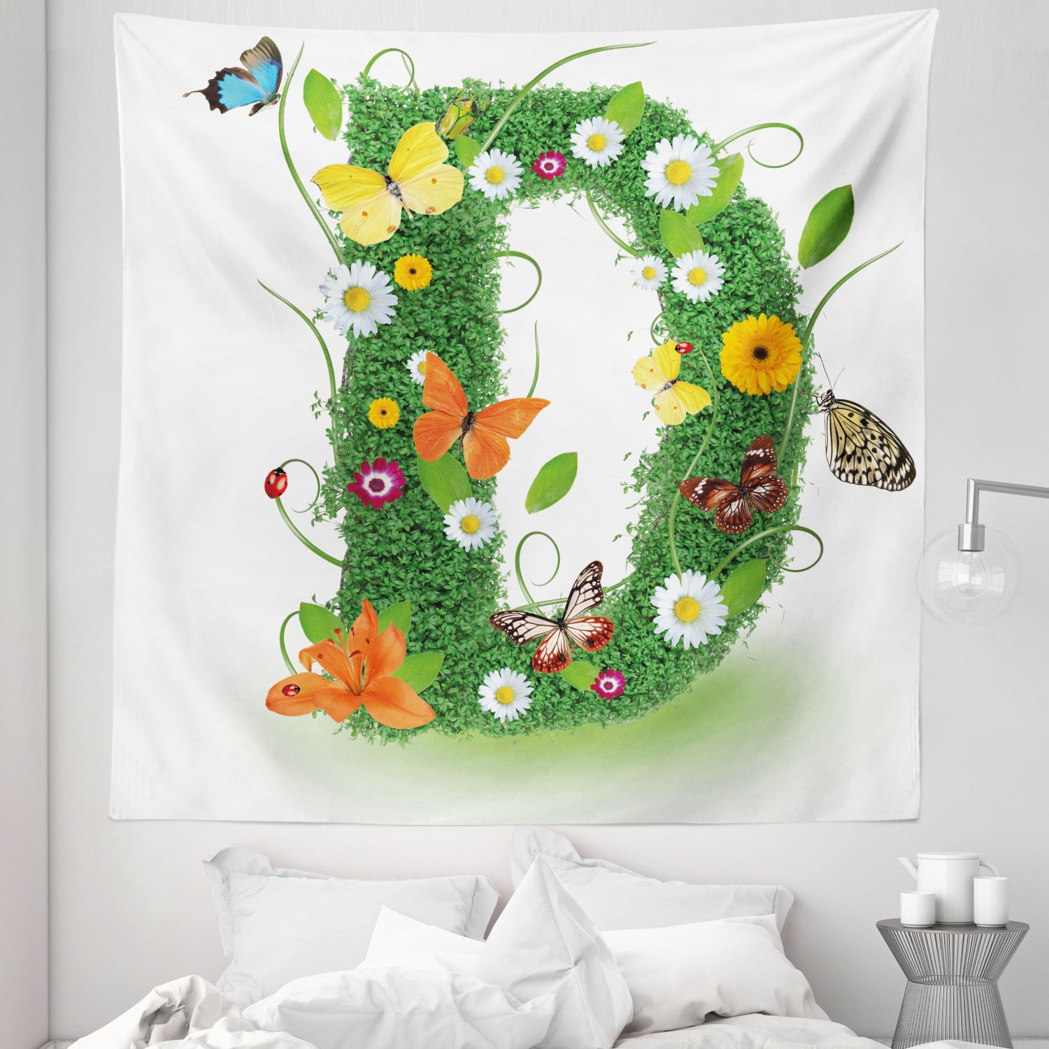 Letter D Tapestry, Exotic Abloom Letter Organic Foliage Papilio Wings ...