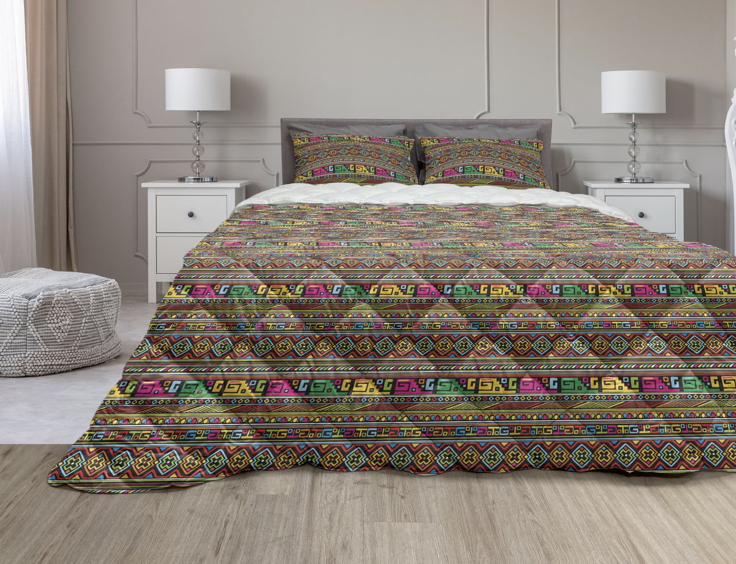 African Comforter & Sham Bedding Set, Ancestral Borders in Lively ...
