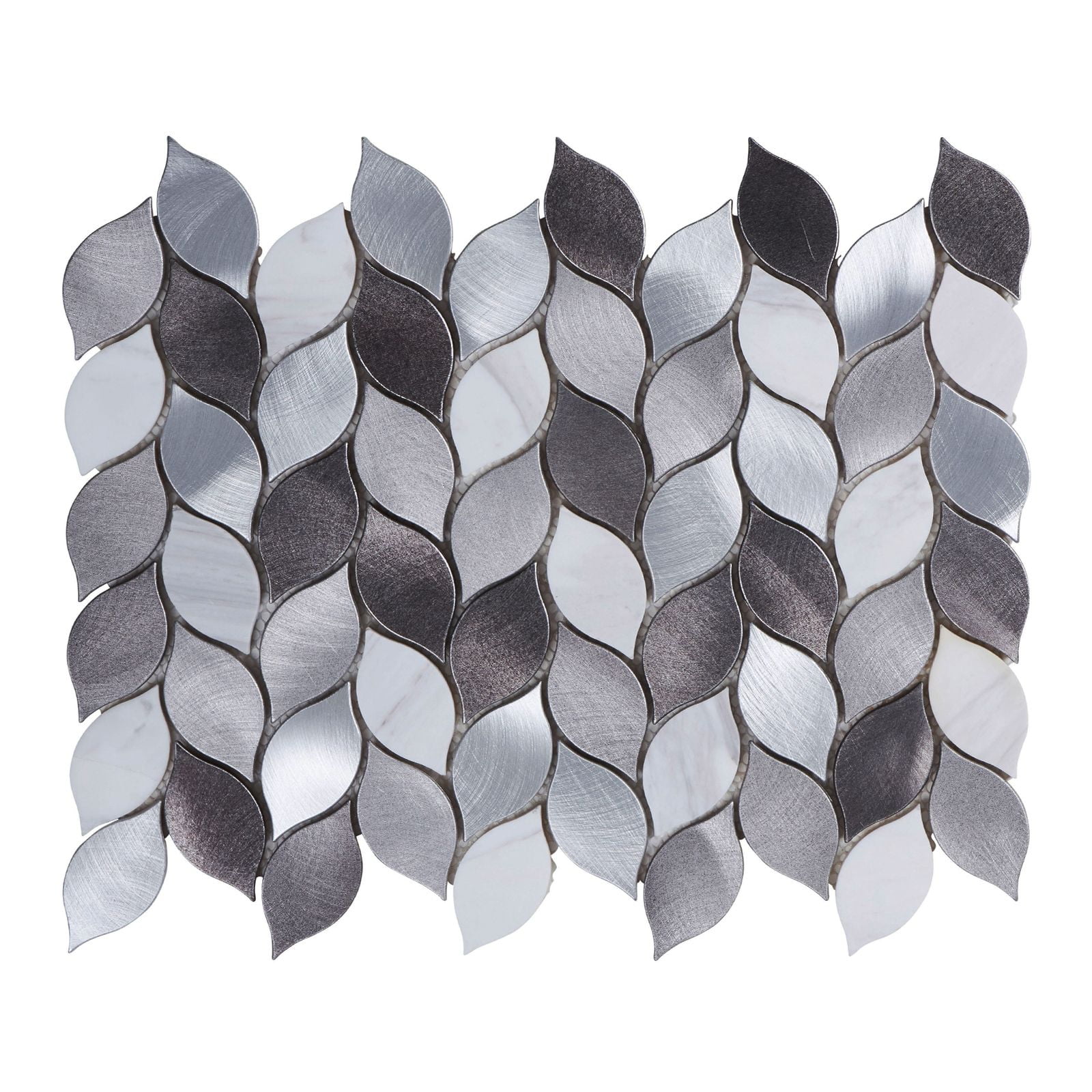 Modket Modern Gray Metallic Blended Natural Stone Leaves Pattern Mosaic ...
