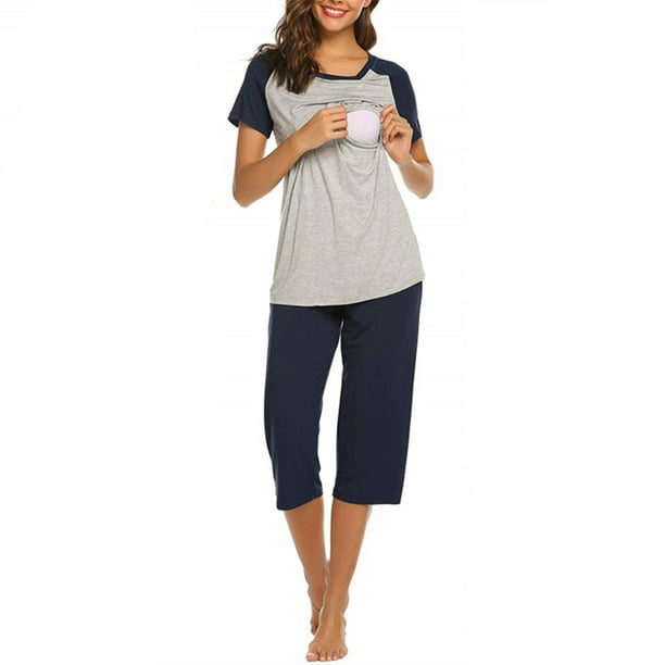 Patpat Women Maternity Pretty Color Block Nursing Pajama Set 2 Piece