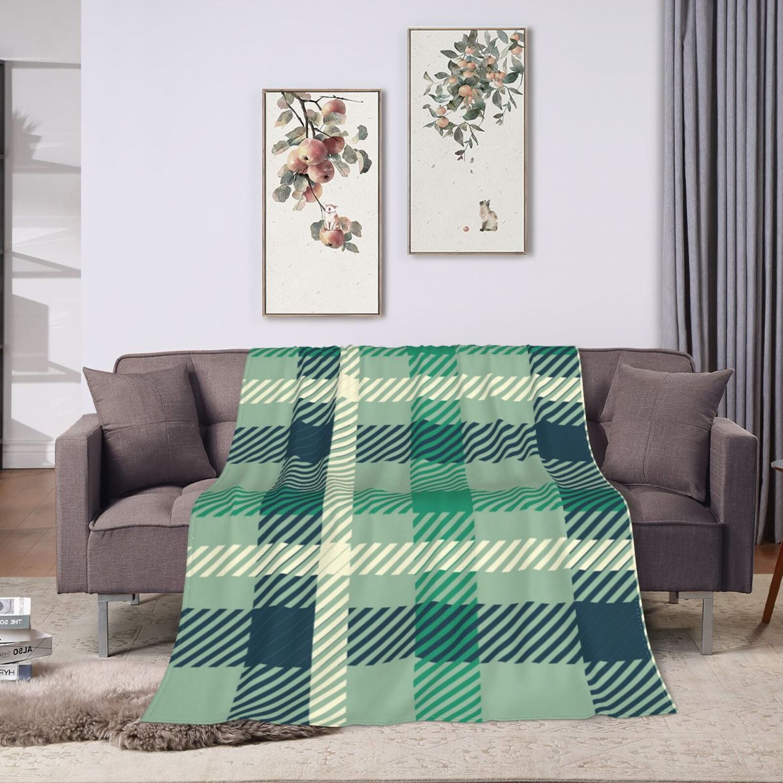 ZNDUO Green Plaid Texture Pattern Throw Blanket, Lightweight Cozy Soft ...