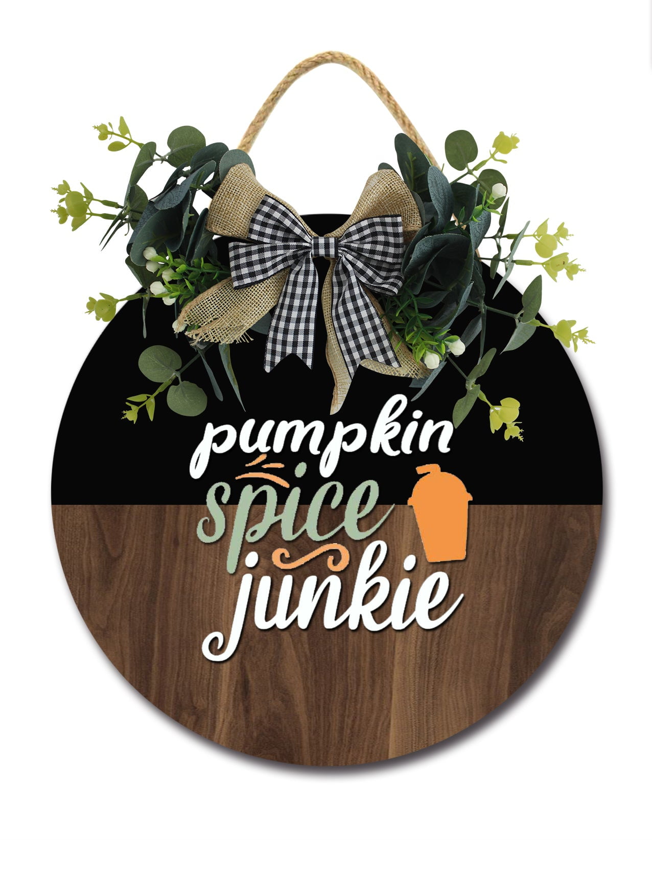 Autumn Vibes Sign Front Door Porch Decorations, Round Rustic Wood ...
