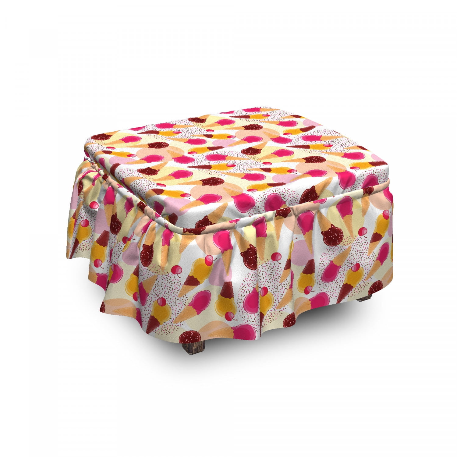 Ice Cream Ottoman Cover, Cherries and Circles, 2 Piece Slipcover Set ...