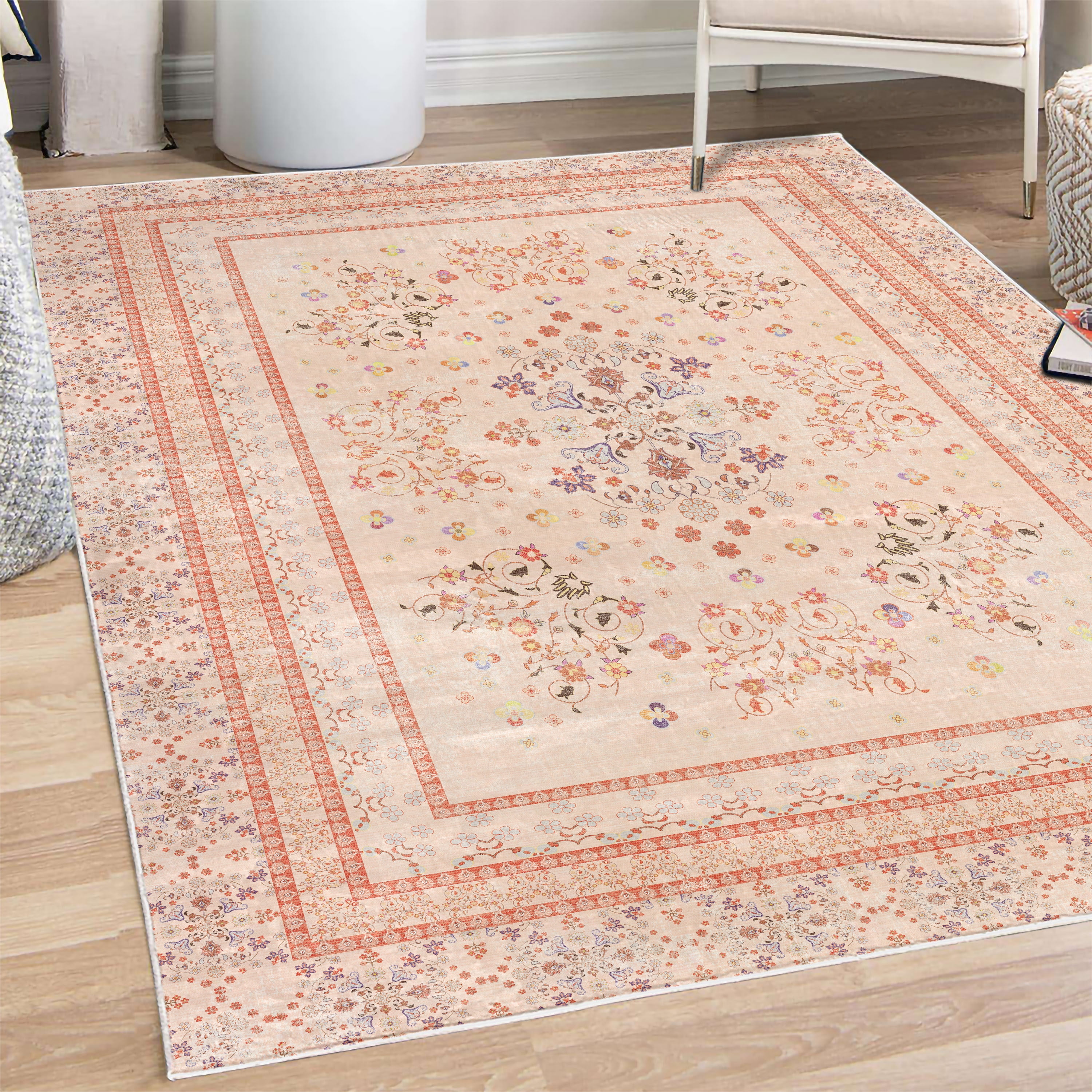 Floral Decorative Rug, Curlicue Spring Romance Blooming Ethnic Flower ...
