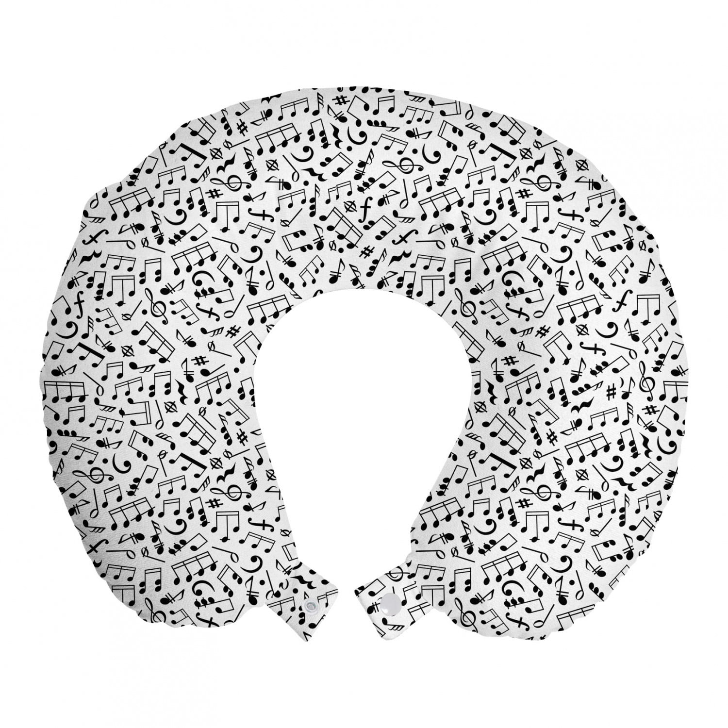 Black and White Travel Pillow Neck Rest, Musical Composition with Notes ...