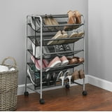 Mainstays 5-Tier 30-Pair Metal Mesh Shoe Rack, Gray, with Rolling ...