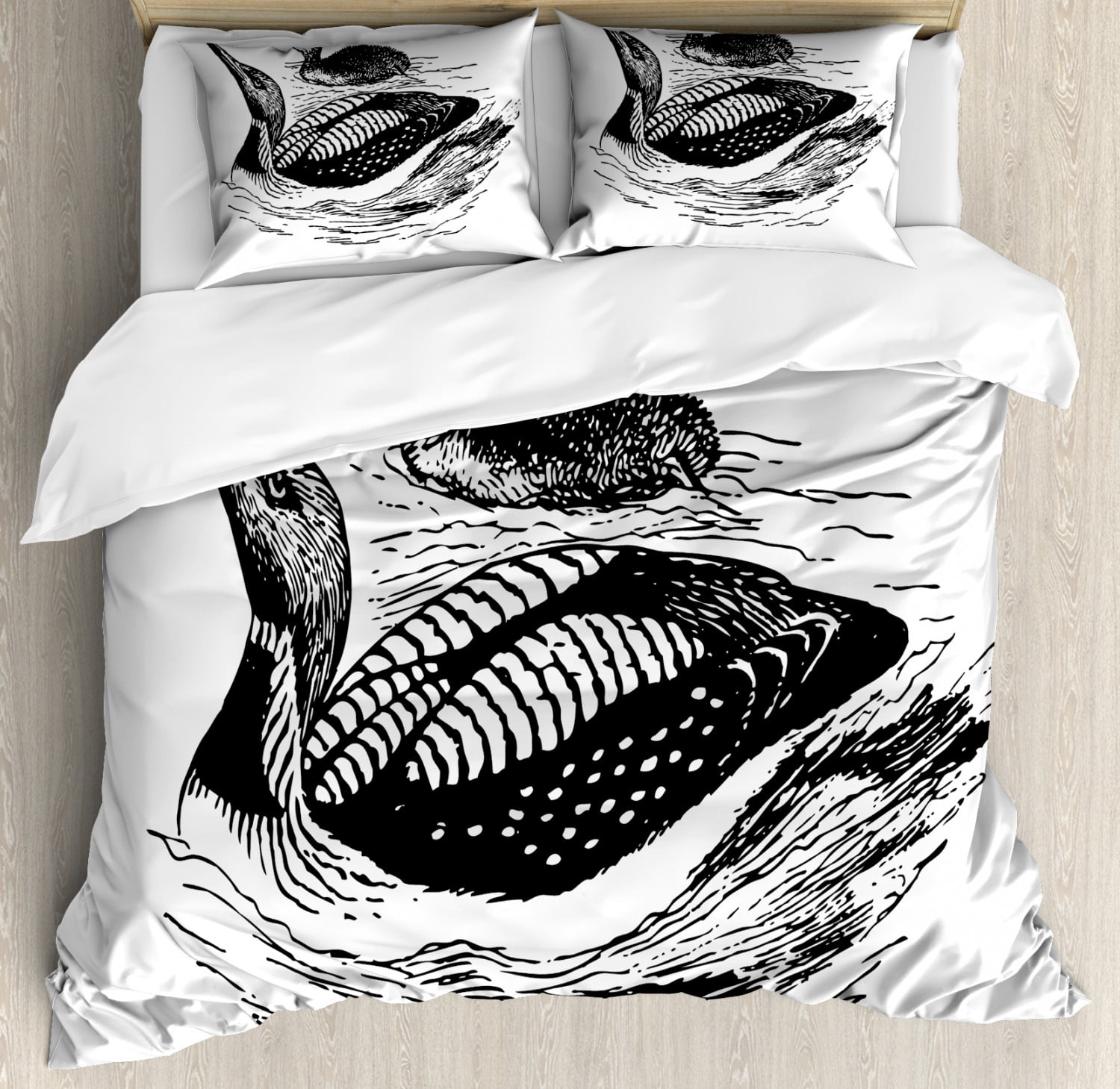 Loon Duvet Cover Set King Size, Pencil Sketch Illustration of Mother ...