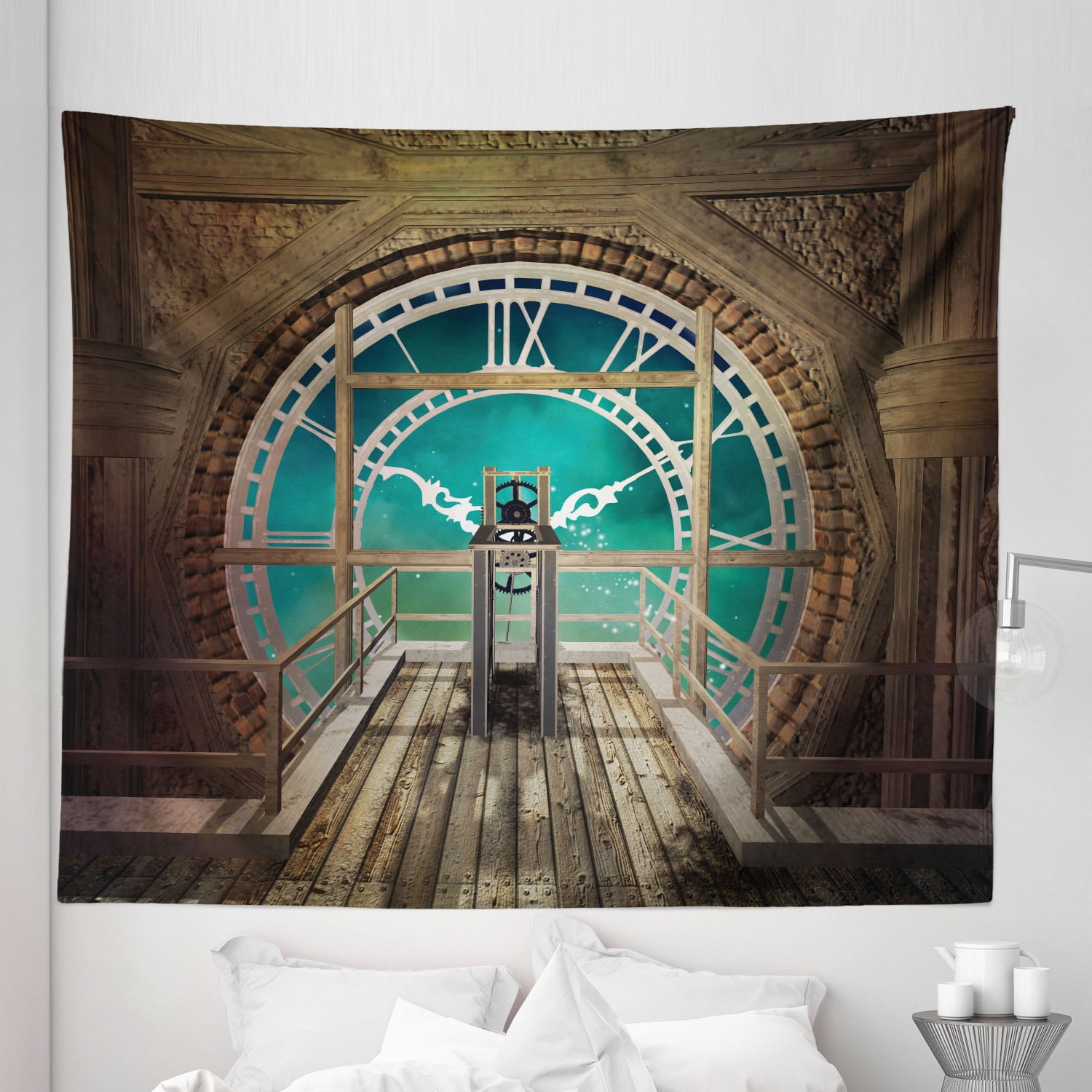 Steampunk Tapestry, Fantasy Background Print of Inside View of Clock ...