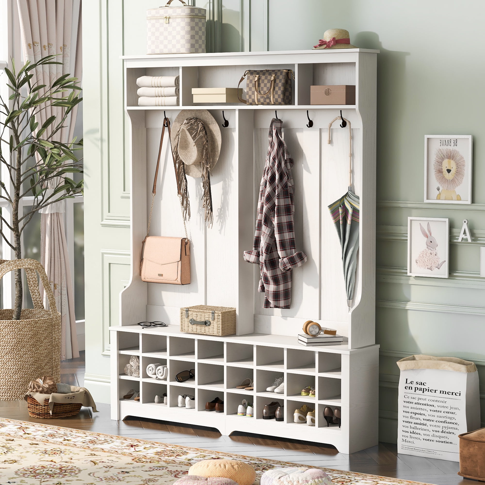 LANTRO JS Modern Style Multiple Functions Hallway Coat Rack with Metal ...