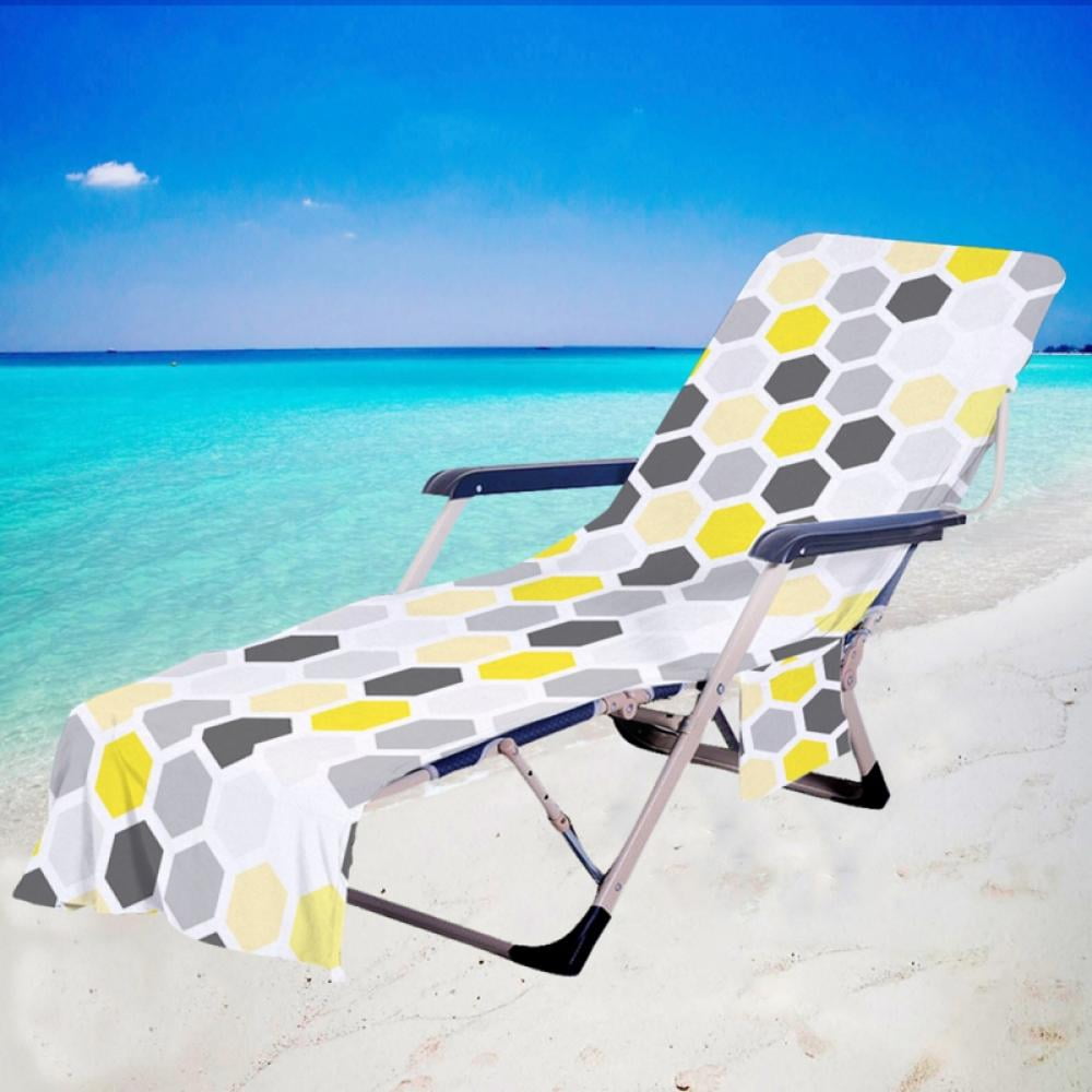 Pool Chair Cover with Pockets, Portable Sun Lounger Beach Chair Towel ...