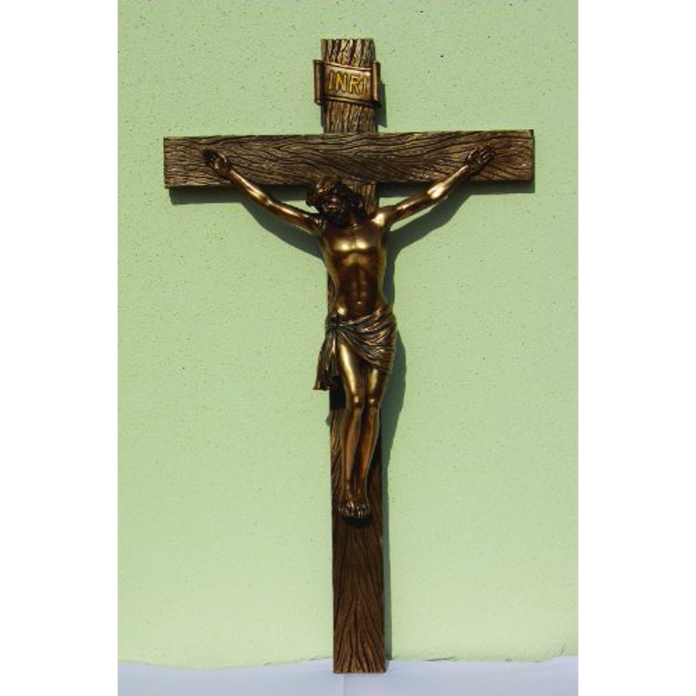 30.25 Inch Jesus on Crucifix Bronze Finish Wall Statue Figurine ...
