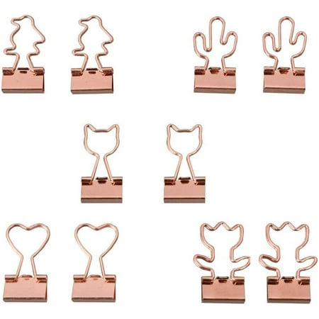 FanShow 10 Pcs Rose Gold Metal Paper Binder Clips with Assorted Shape ...