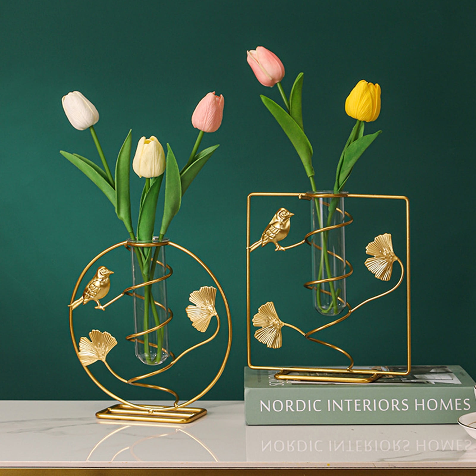 Washranp Flower Vase,Glass Art Column Flower Arrangement Iron Stand ...