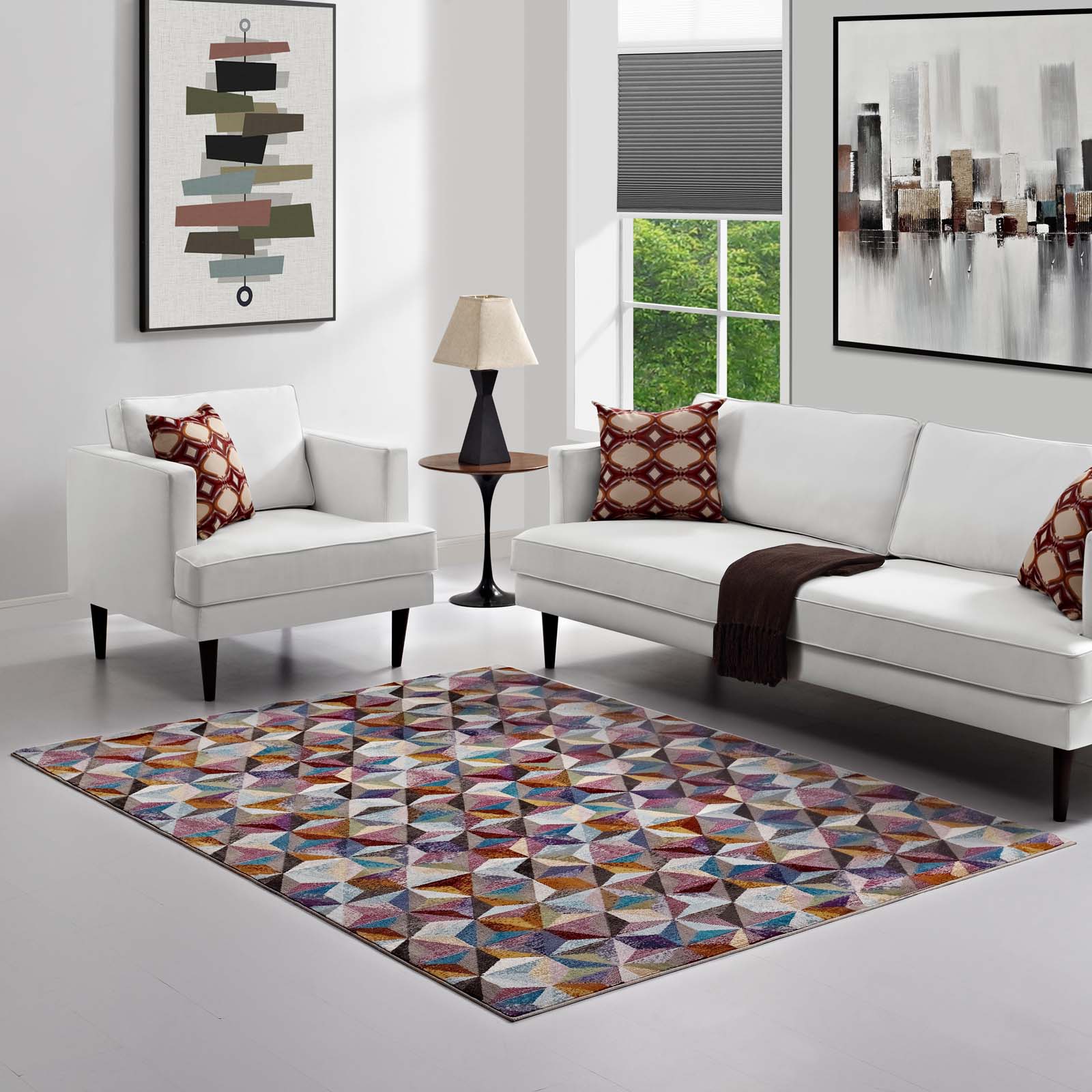 Modway Arisa Geometric Hexagon Mosaic 5x8 Area Rug in Multicolored ...