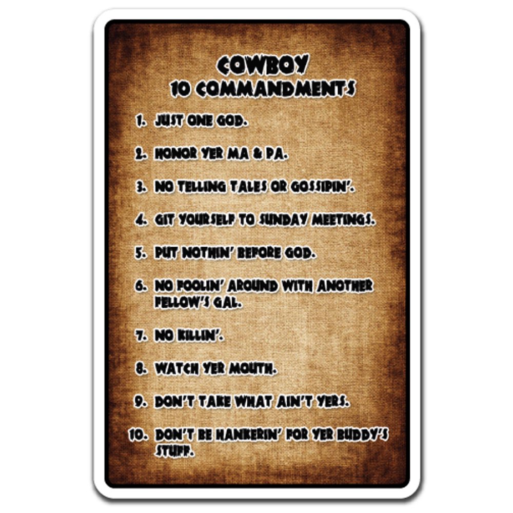 COWBOY 10 COMMANDMENTS Decal country southern hillbilly bible | Indoor ...