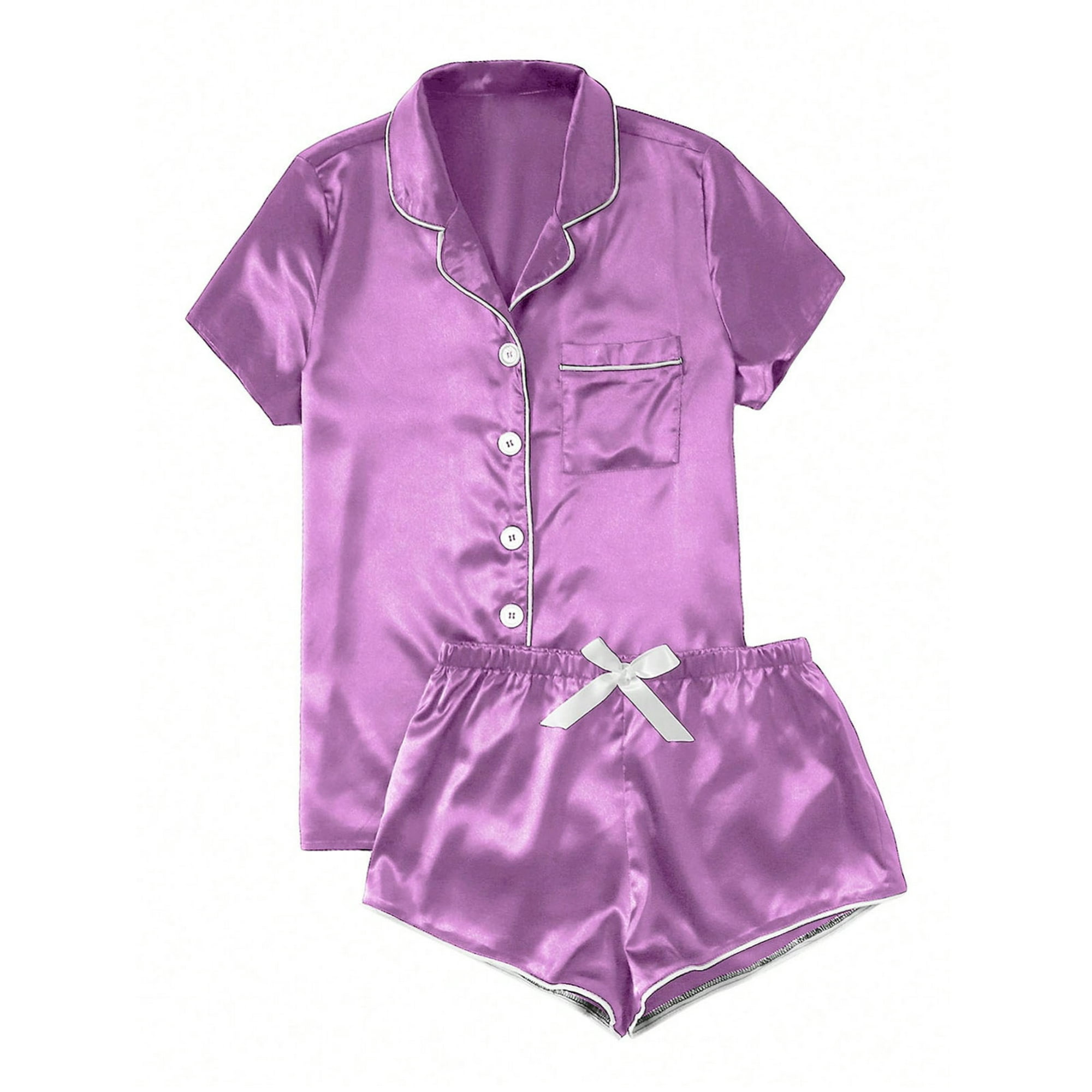 Click here for Aherbiu Satin Pajamas Sets For Women Short Sleeve... prices