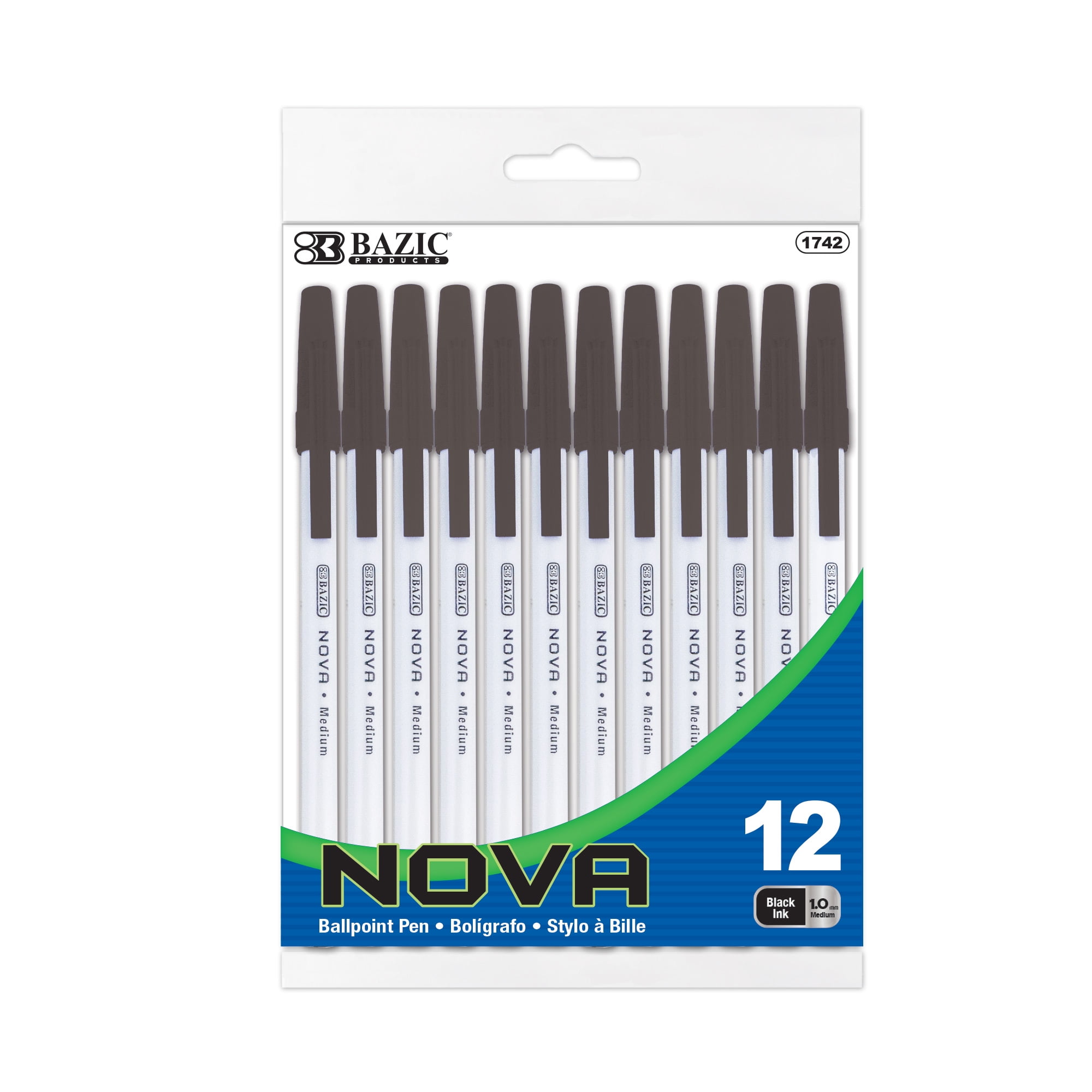 BAZIC Ballpoint Nova Black Color Stick Pens, 1.0 mm, (12/Pack), 24-Pack ...