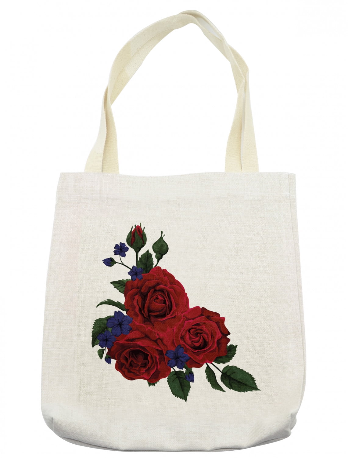 Rose Tote Bag, Blooming Red Roses Gentle Wild Flowers Leaves Bouquet ...