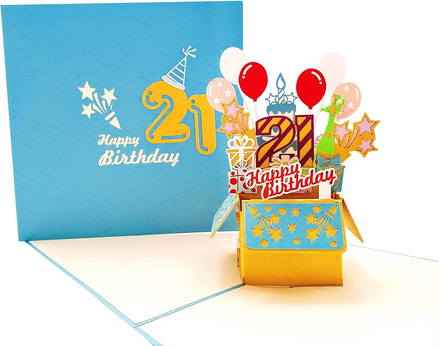 iGifts And Cards Happy 21st Blue Birthday Party Box 3D Pop Up Greeting ...
