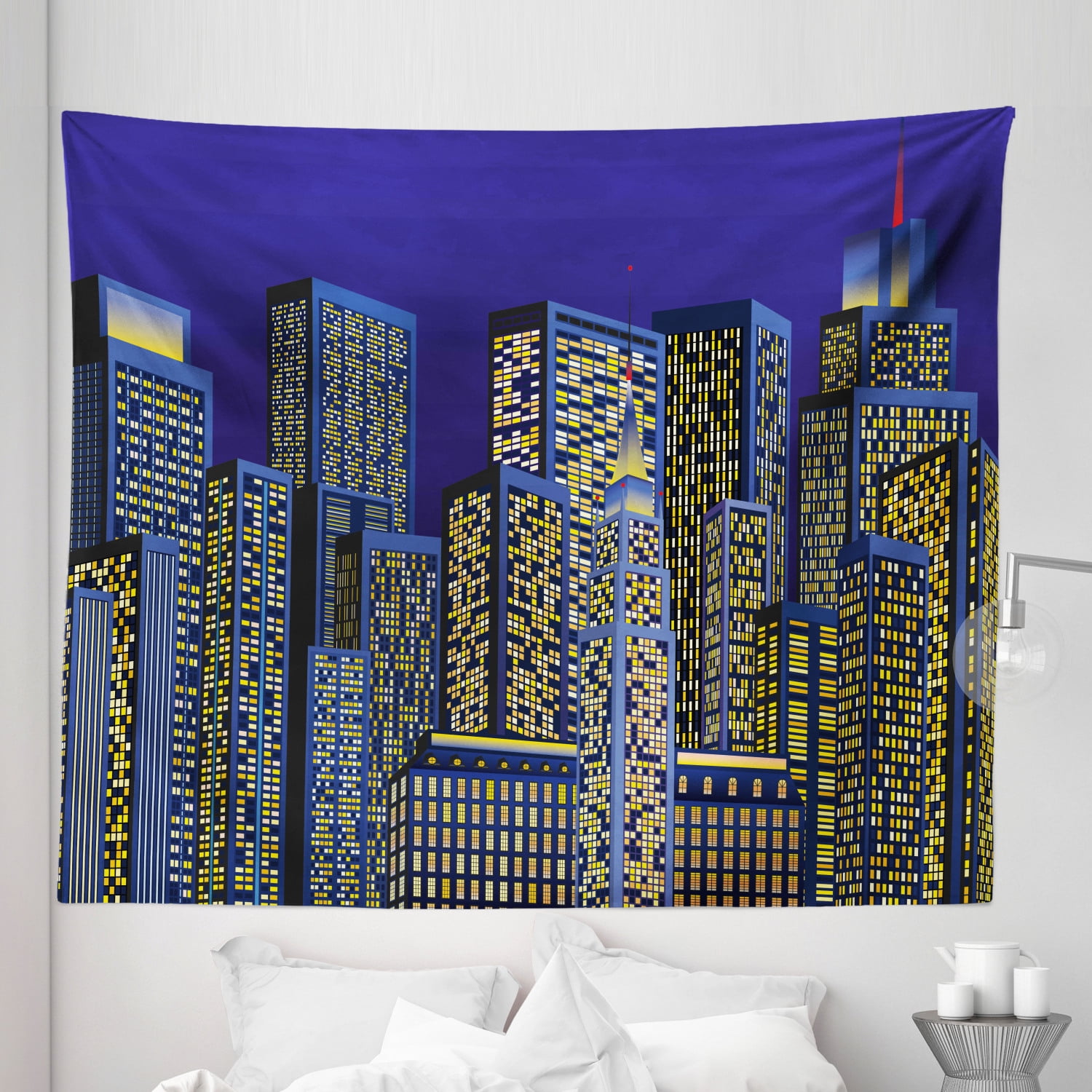 Cartoon Tapestry, Cartoon Design Cityscape with Square Seemed Image ...
