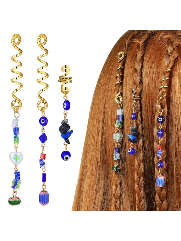 Casewin 6 Pcs Braids Jewelry Pendant Hair Jewelry Colored Natural Stone ...