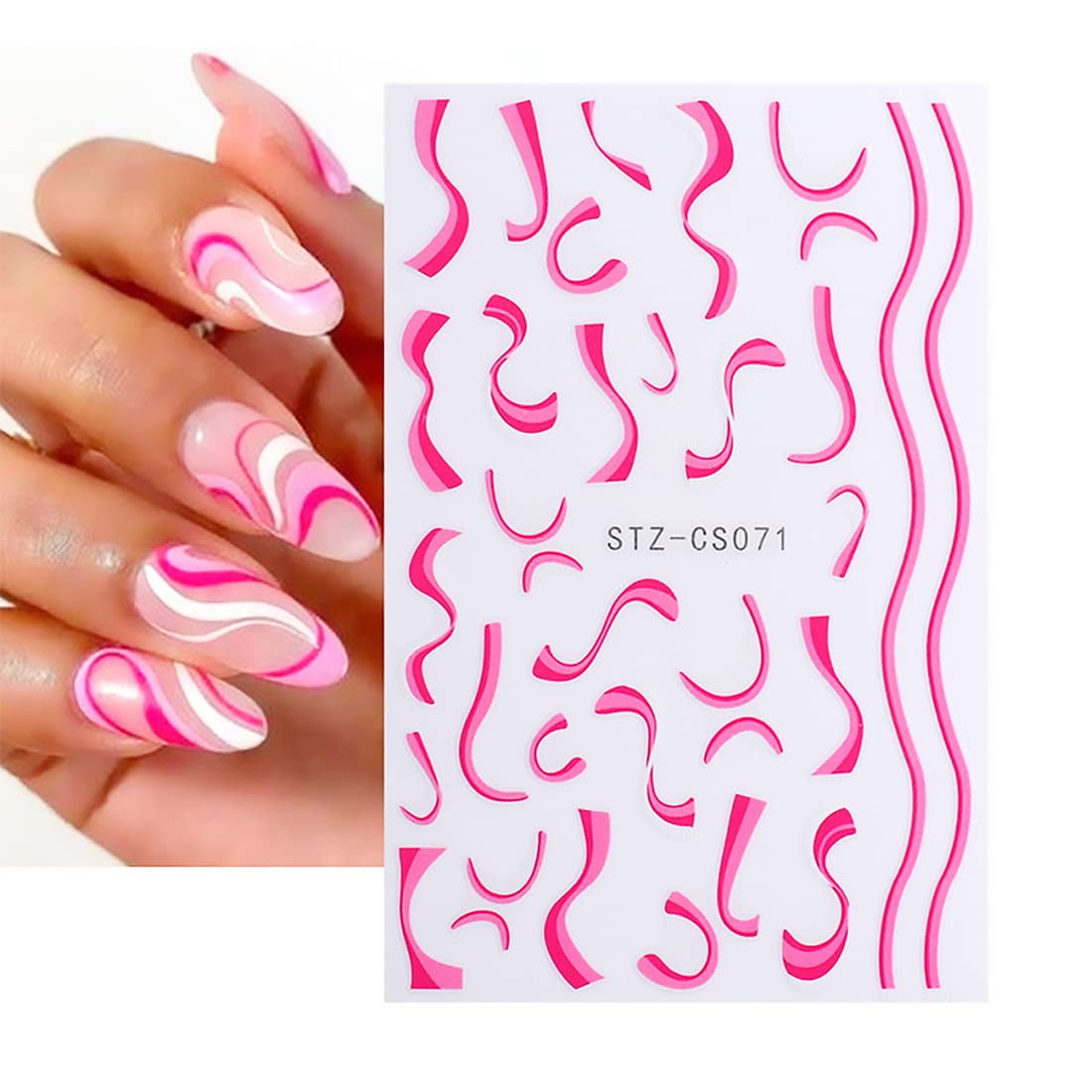 Line Nail Art Stickers Decals, 6 Sheets 3D Blue Pink Purple Rainbow ...