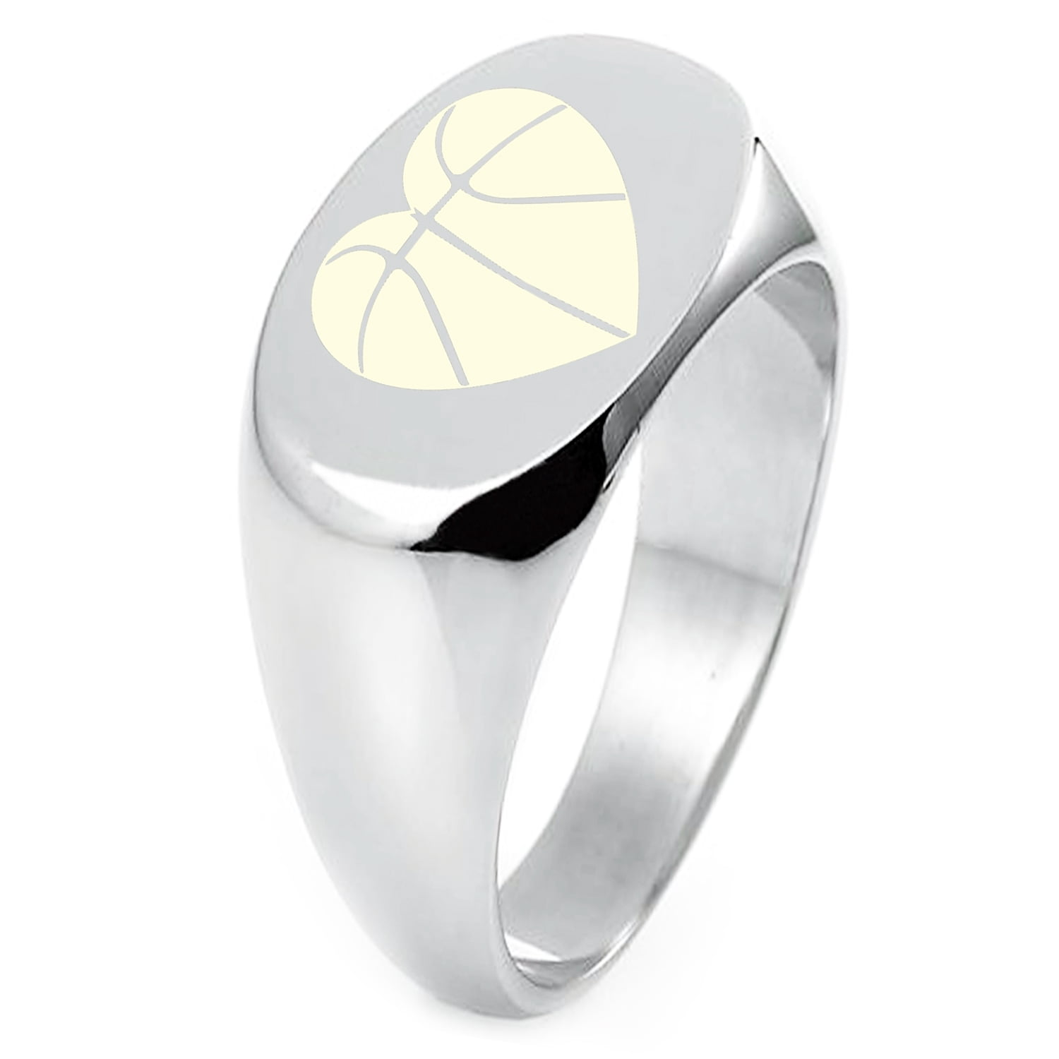 Sterling Silver Love Basketball Heart Engraved Oval Flat Top Polished ...