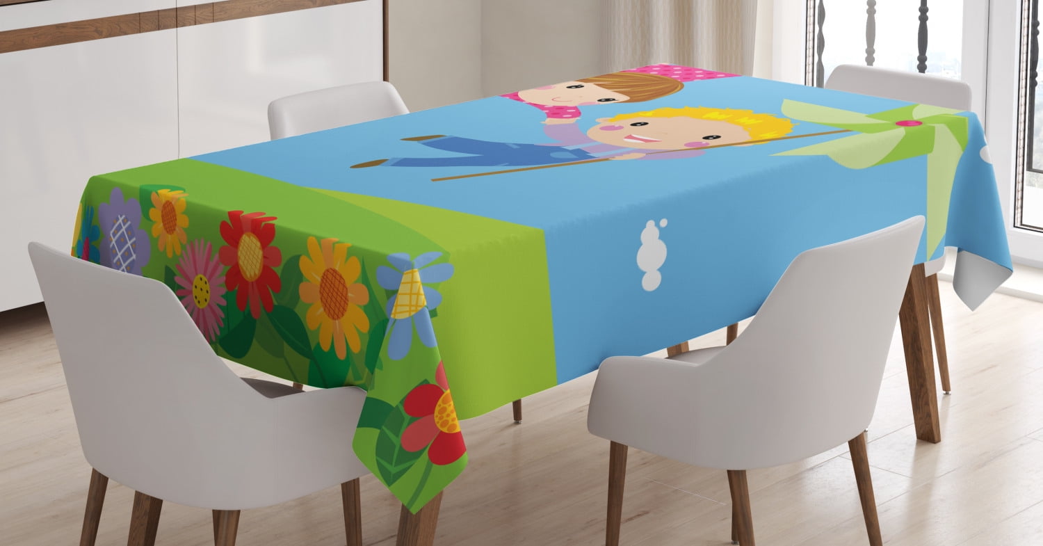 Pinwheel Tablecloth, Little Boy and Girl Flying Fantasy Fairy ...