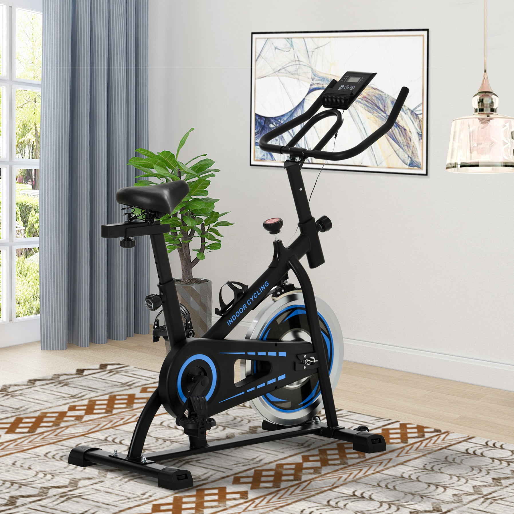 Indoor Cycling Bike, Movable Exercise Machine Bike with LCD Monitor ...