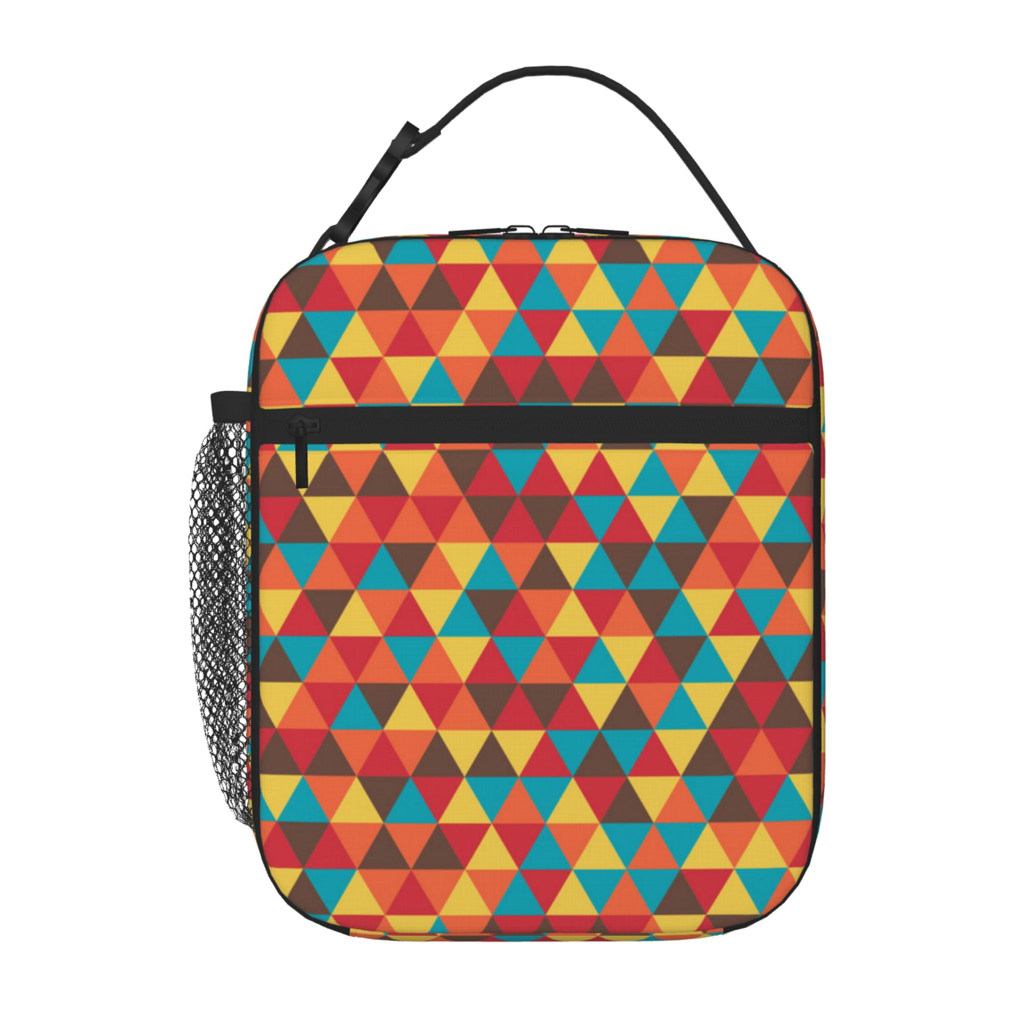 TEQUAN Portable Lunch Bag, Retro Triangles Mesh Pattern Reusable ...