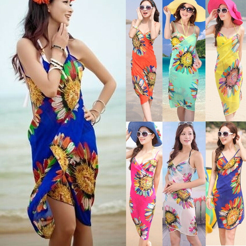 Fashion Women Summer Swimsuit Floral Bikini Cover Up Beach Dress Sarong