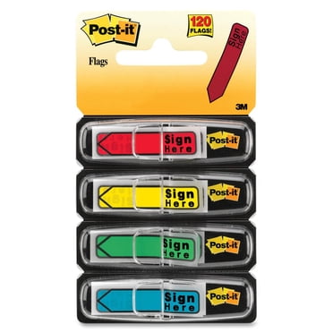 Post-It Message Flags, "Sign and Date", Assorted Colors, .47 in. Wide ...
