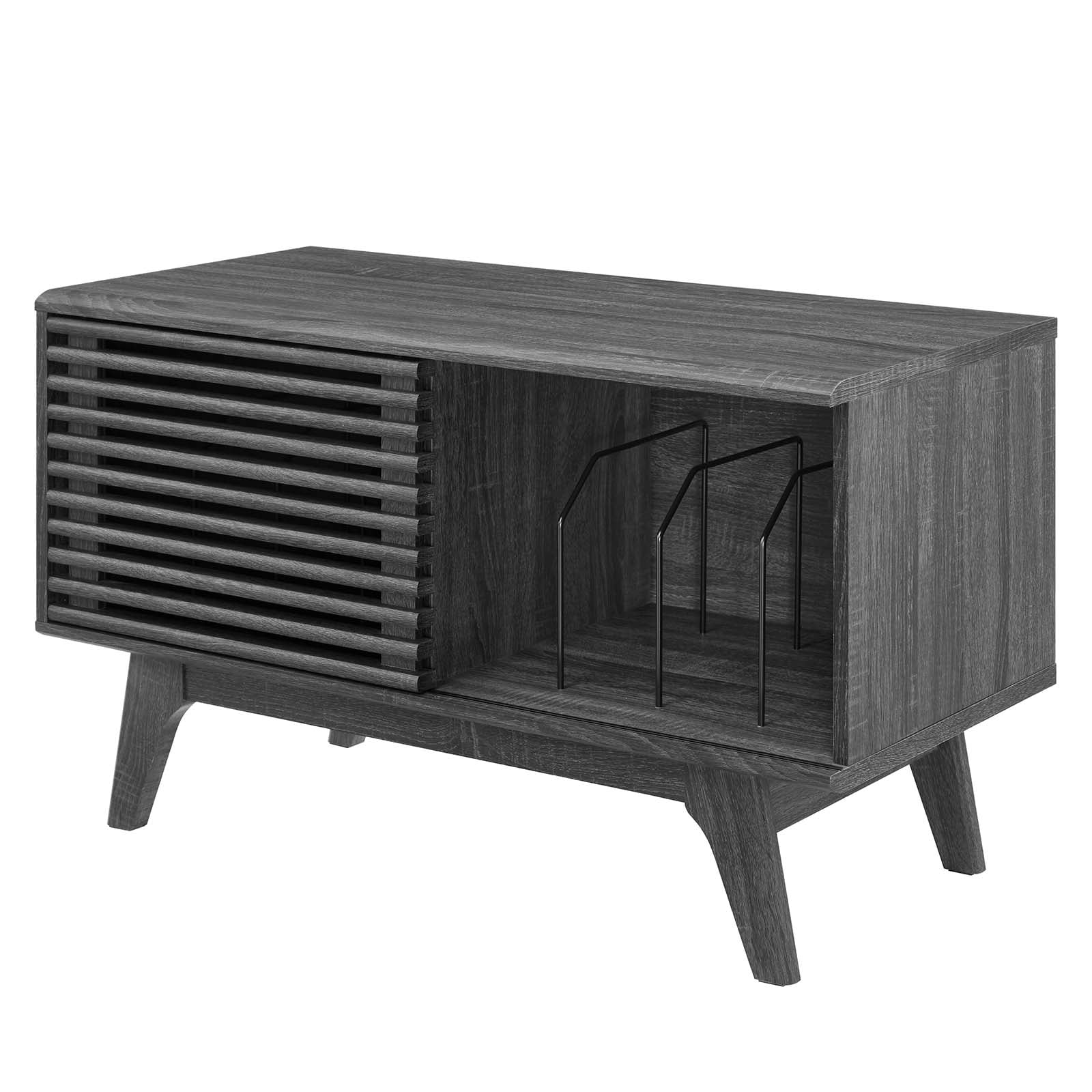 Vinyl Record Side Table Cabinet Stand, Charcoal Grey Gray, Wood, Modern ...