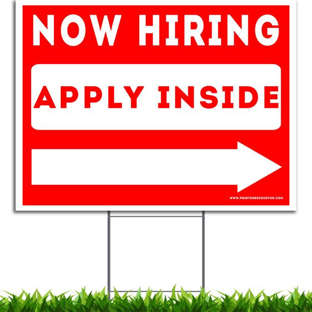 Large 18x24 Now Hiring Apply Inside Double-Sided Directional Arrow Yard ...