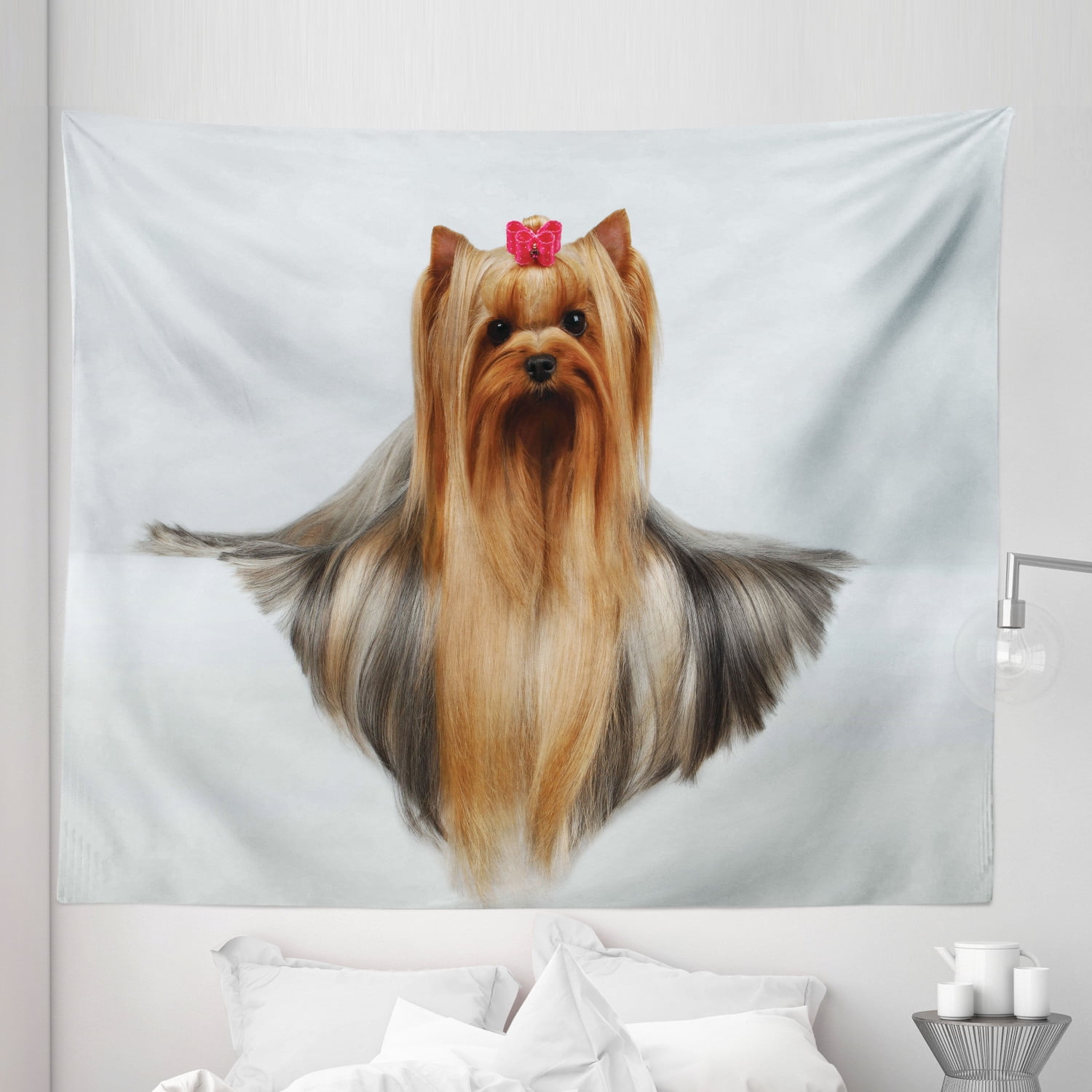 Yorkie Tapestry, Photo of Yorkshire Terrier with Groomed Hair Lying ...