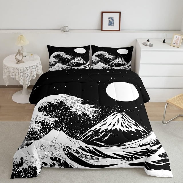 YST Moon Bedding Set Full,Ocean Waves Comforter Set Mountain Fuji Down ...