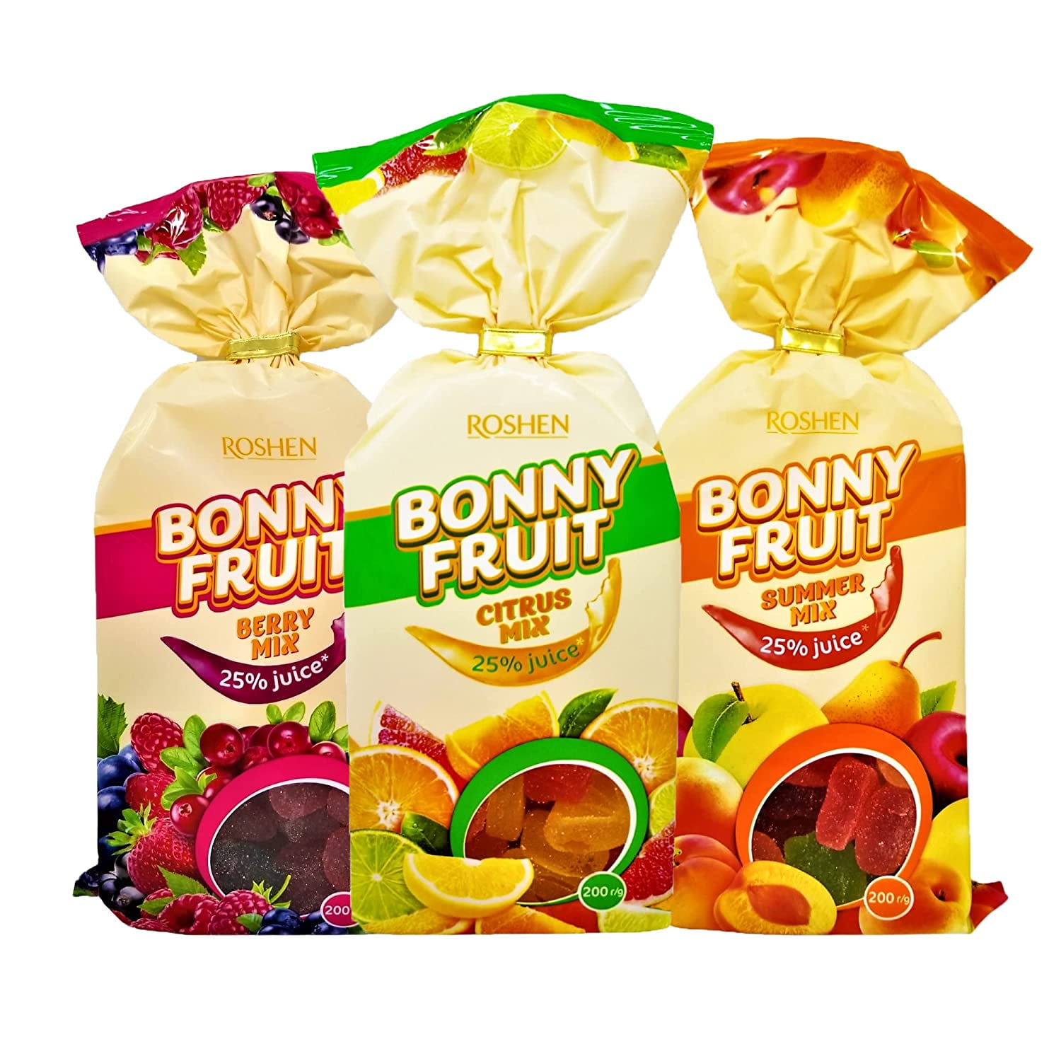 Roshen Bonny Fruit Berry, Citrus, Summer Mix Gummy Candy, Made with 25% ...