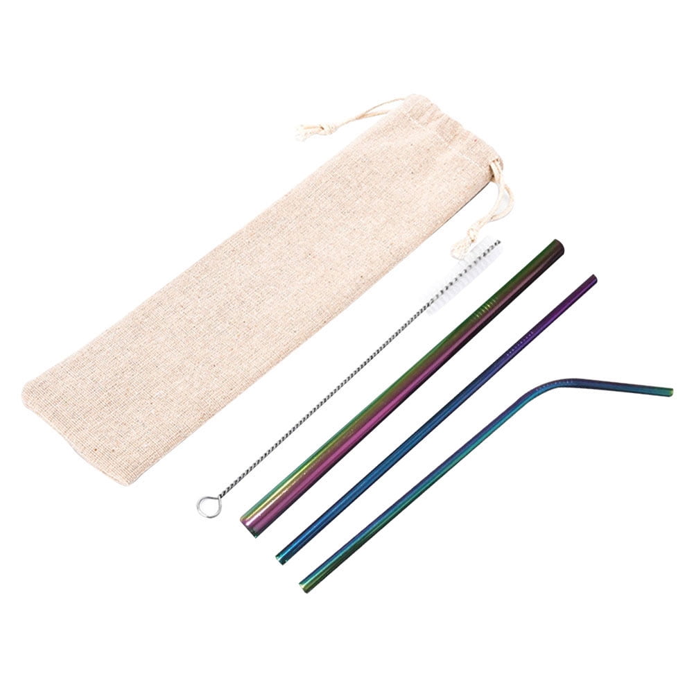 5Pcs Reusable Straight Bent Stainless Steel Metal Straws with Case ...
