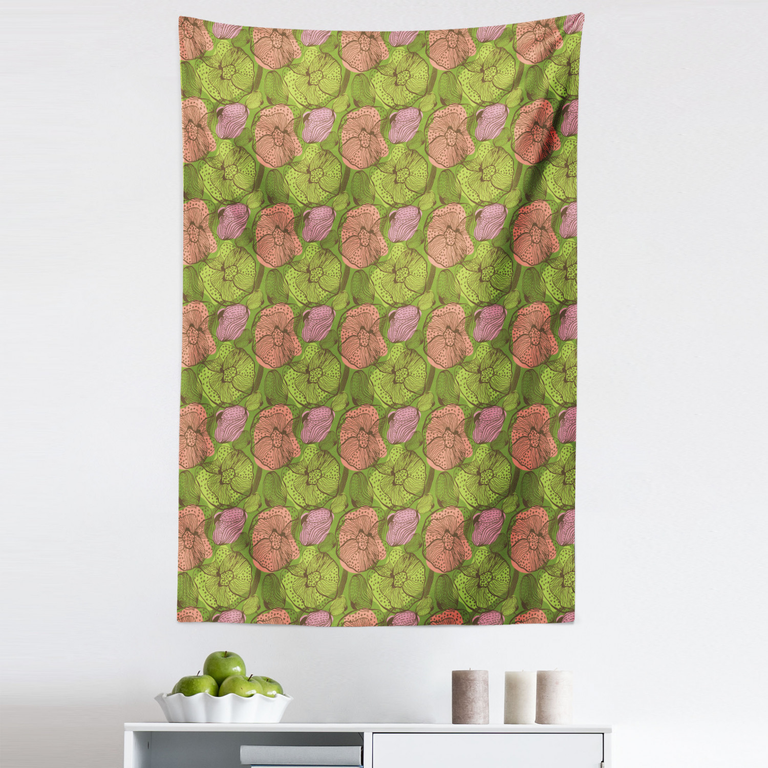 Colorful Tapestry, Vintage Floral Composition with Hand Drawn Style ...