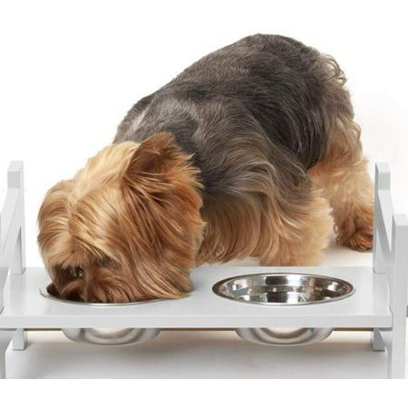 Cat and Dog Feeding Rack Food Drinking Water Double Bowl Rack - White ...
