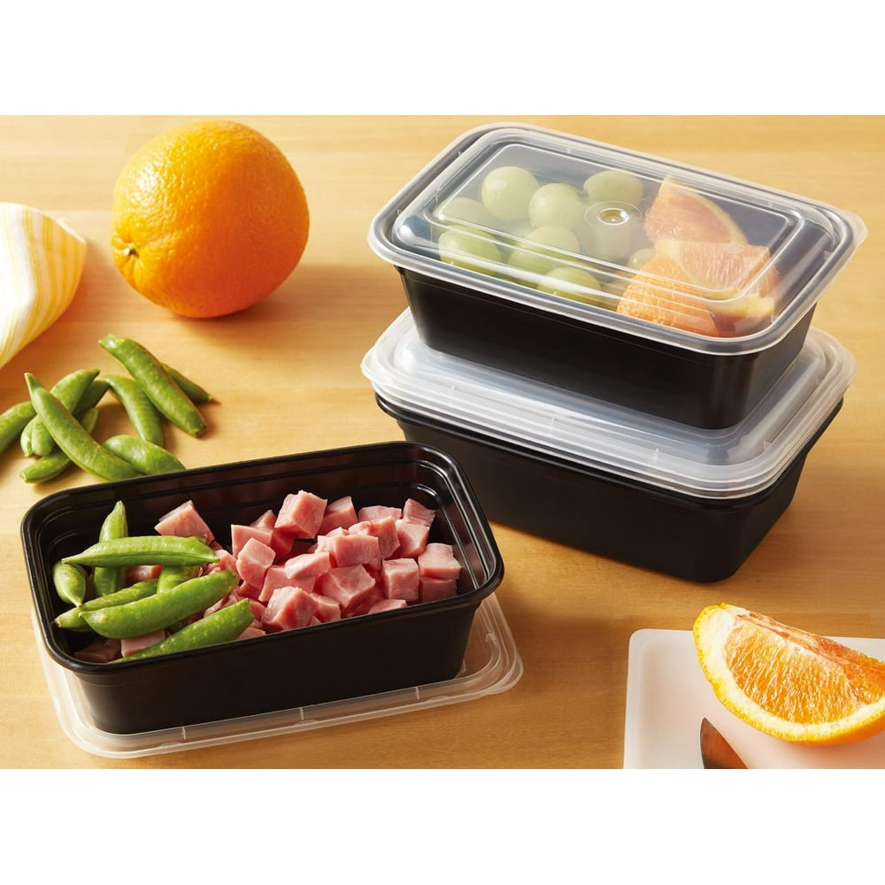 Mainstays 3Cups Rectangular Snack Meal Prep Container, 5 Pack - Black ...