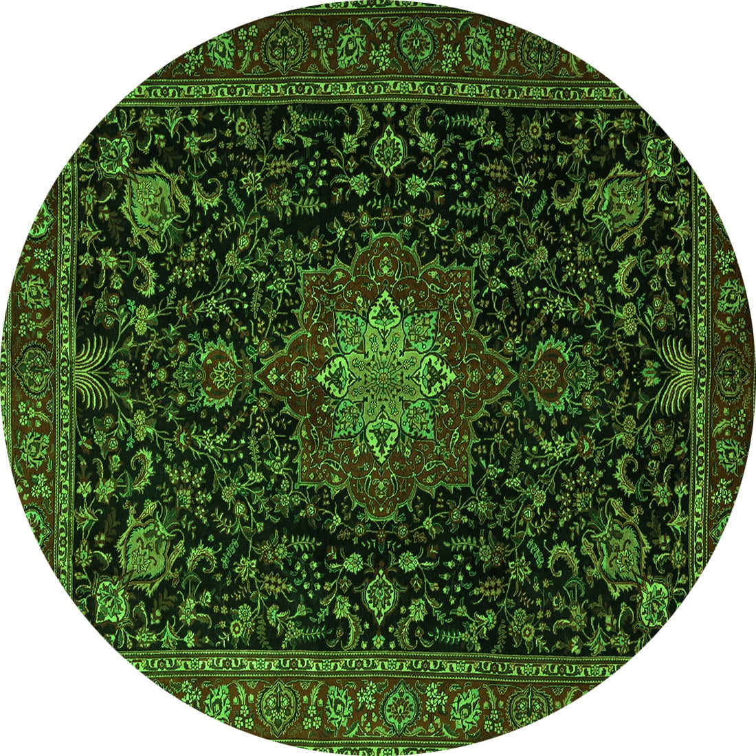 Ahgly Company Indoor Round Medallion Green Traditional Area Rugs, 8 ...